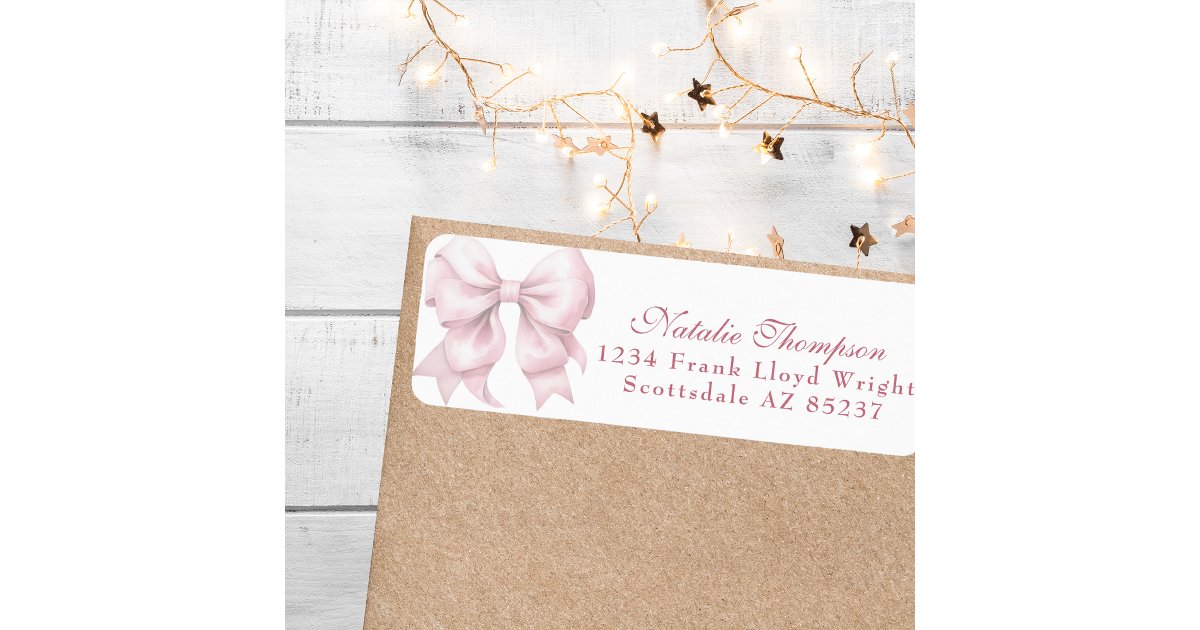 Personalized Pink Bow Return Mailing Address Label | Zazzle