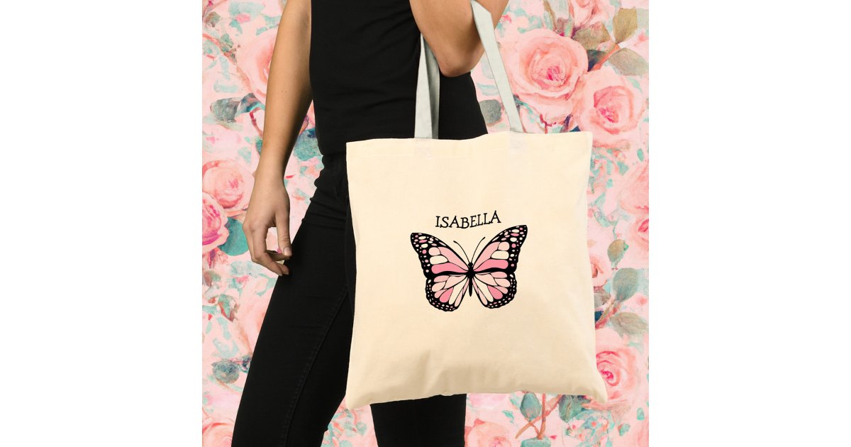 Personalized Pink Butterfly Tote Bag | Zazzle