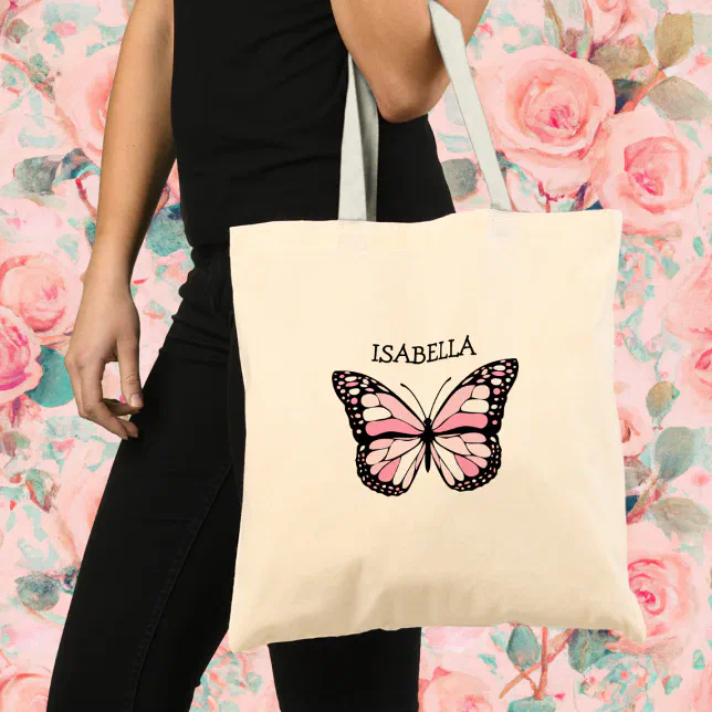 Personalized Pink Butterfly Tote Bag | Zazzle