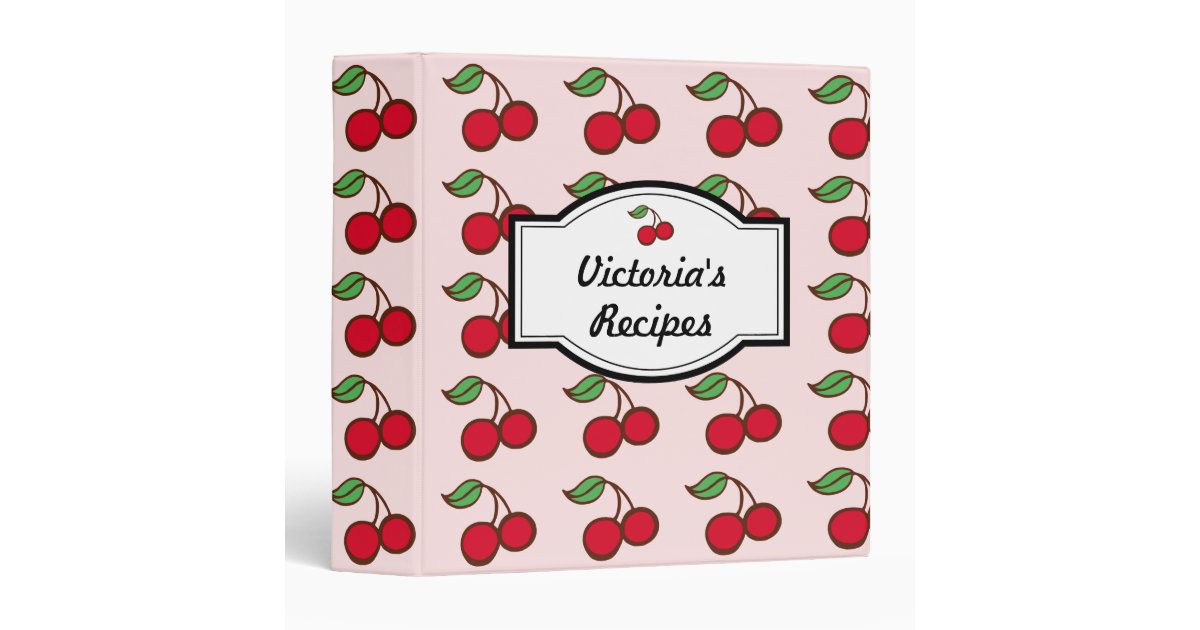 Personalized Pink Cherry Recipe Binder | Zazzle