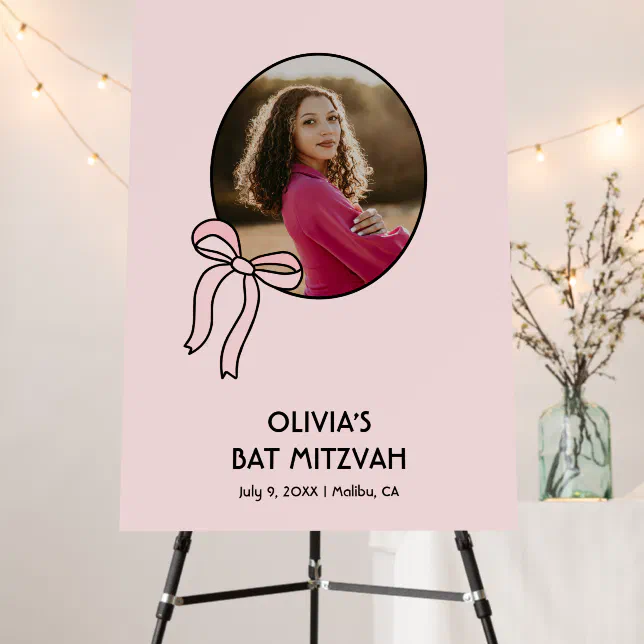 Personalized Pink Coquette Bat Mitzvah Sign In | Zazzle