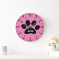 Personalized Pink Dog Paw Large Clock | Zazzle