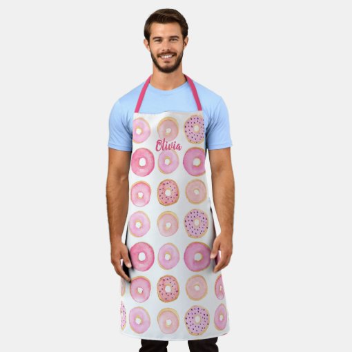 Personalized Pink Donut Pattern Apron | Zazzle