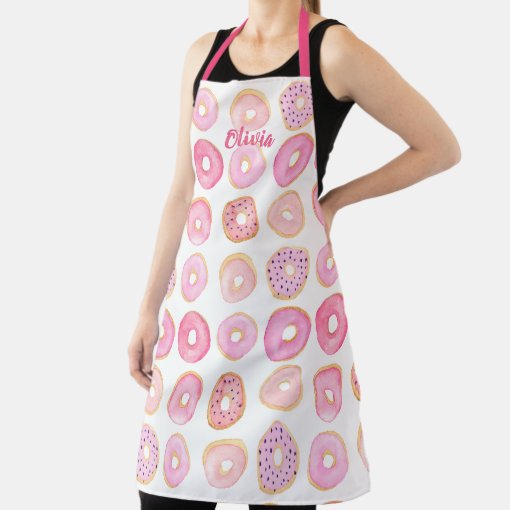 Personalized Pink Donut Pattern Apron | Zazzle