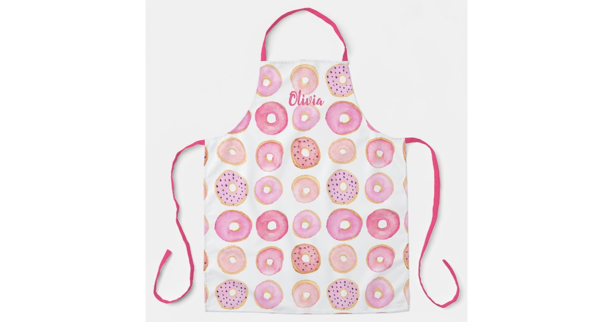 Personalized Pink Donut Pattern Apron | Zazzle