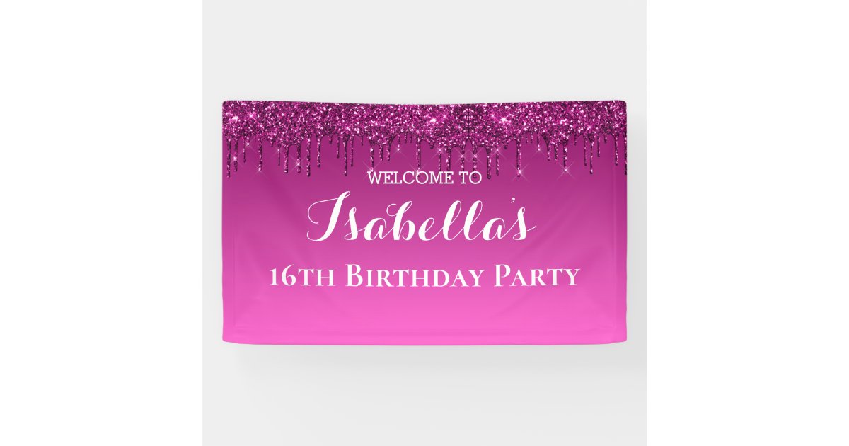 Personalized Pink Dripping Glitter Banner | Zazzle