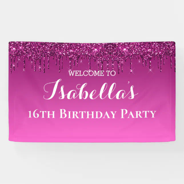 Personalized Pink Dripping Glitter Banner | Zazzle