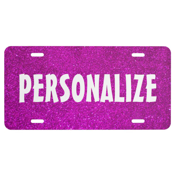 Personalized pink faux glitter license plate | Zazzle
