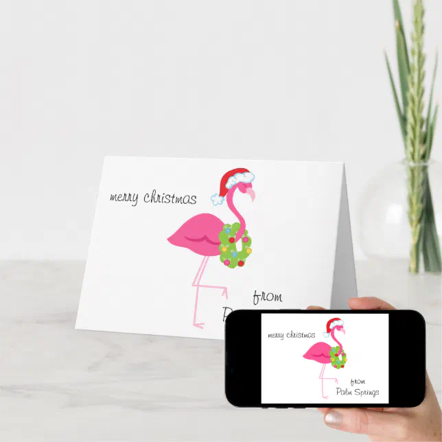 Personalized Pink Flamingo Santa Christmas Card | Zazzle
