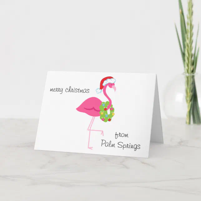 Personalized Pink Flamingo Santa Christmas Card | Zazzle