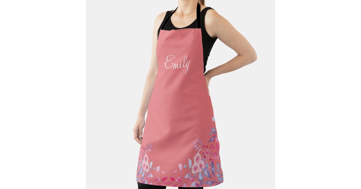 Personalized Pink Floral Apron | Zazzle