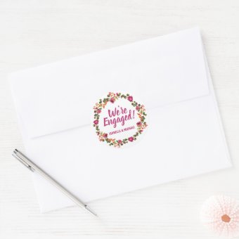 Personalized Pink Floral Engagement Envelope Seals | Zazzle