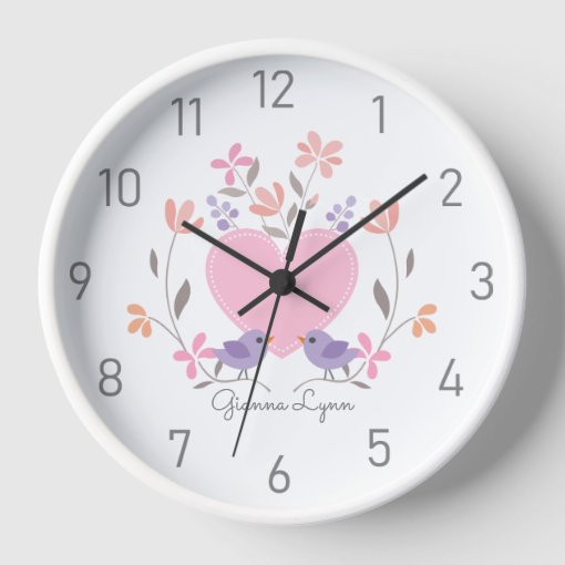 Personalized Pink Floral Girls Clock | Zazzle