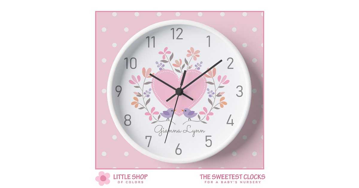Personalized Pink Floral Girls Clock | Zazzle