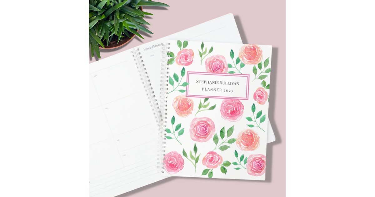 Personalized Pink Floral Planner | Zazzle