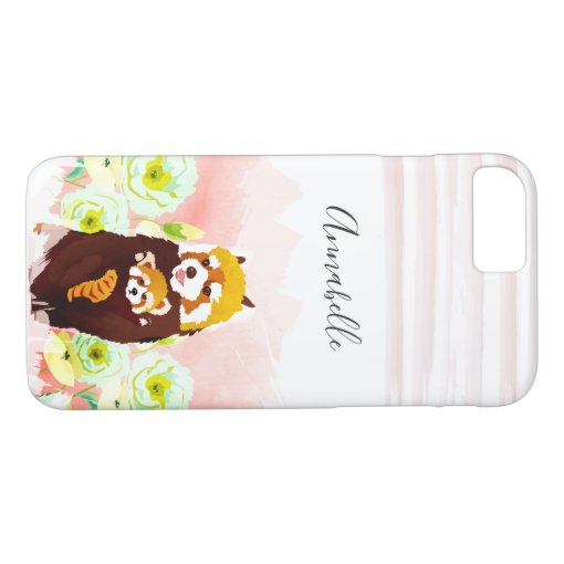 Personalized Pink Floral Red Panda iPhone 8/7 Case | Zazzle
