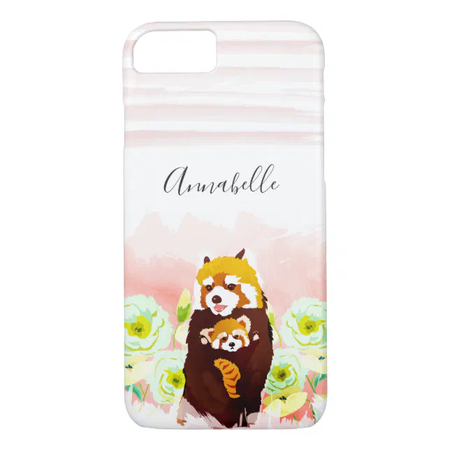 Personalized Pink Floral Red Panda iPhone 8/7 Case | Zazzle