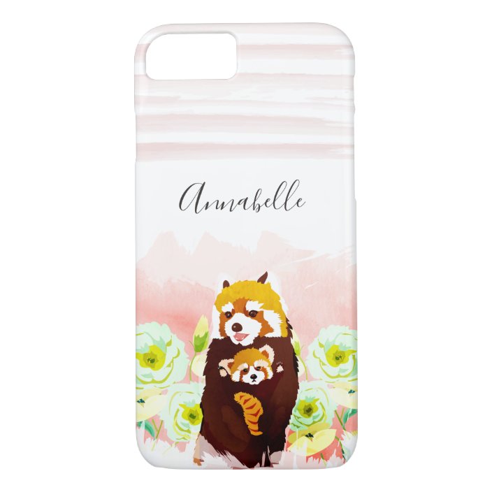 Personalized Pink Floral Red Panda iPhone 8/7 Case | Zazzle.com