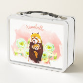 Personalized Pink Floral Red Panda Lunch Box | Zazzle