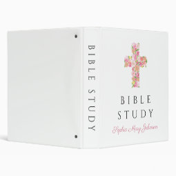 Personalized Pink Floral Religious Cross 3 Ring Binder | Zazzle