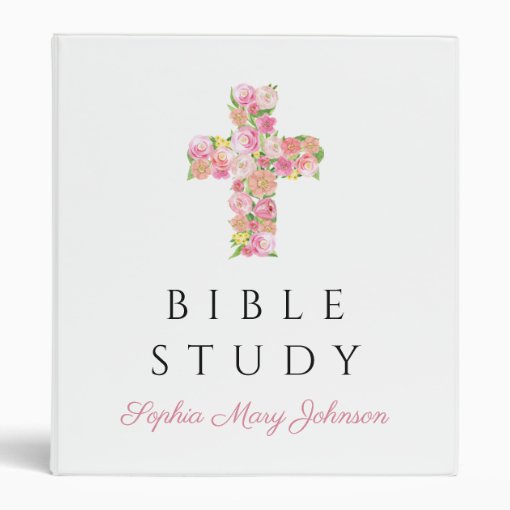 Personalized Pink Floral Religious Cross 3 Ring Binder | Zazzle