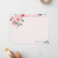 Personalized Pink Floral Watercolor Flat Note Card | Zazzle