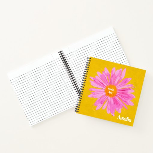Personalized Pink Flower Painting Notebook | Zazzle