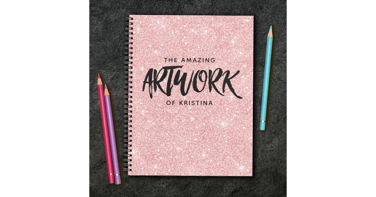 Personalized Pink Glitter Artist Sketchbook Notebook | Zazzle