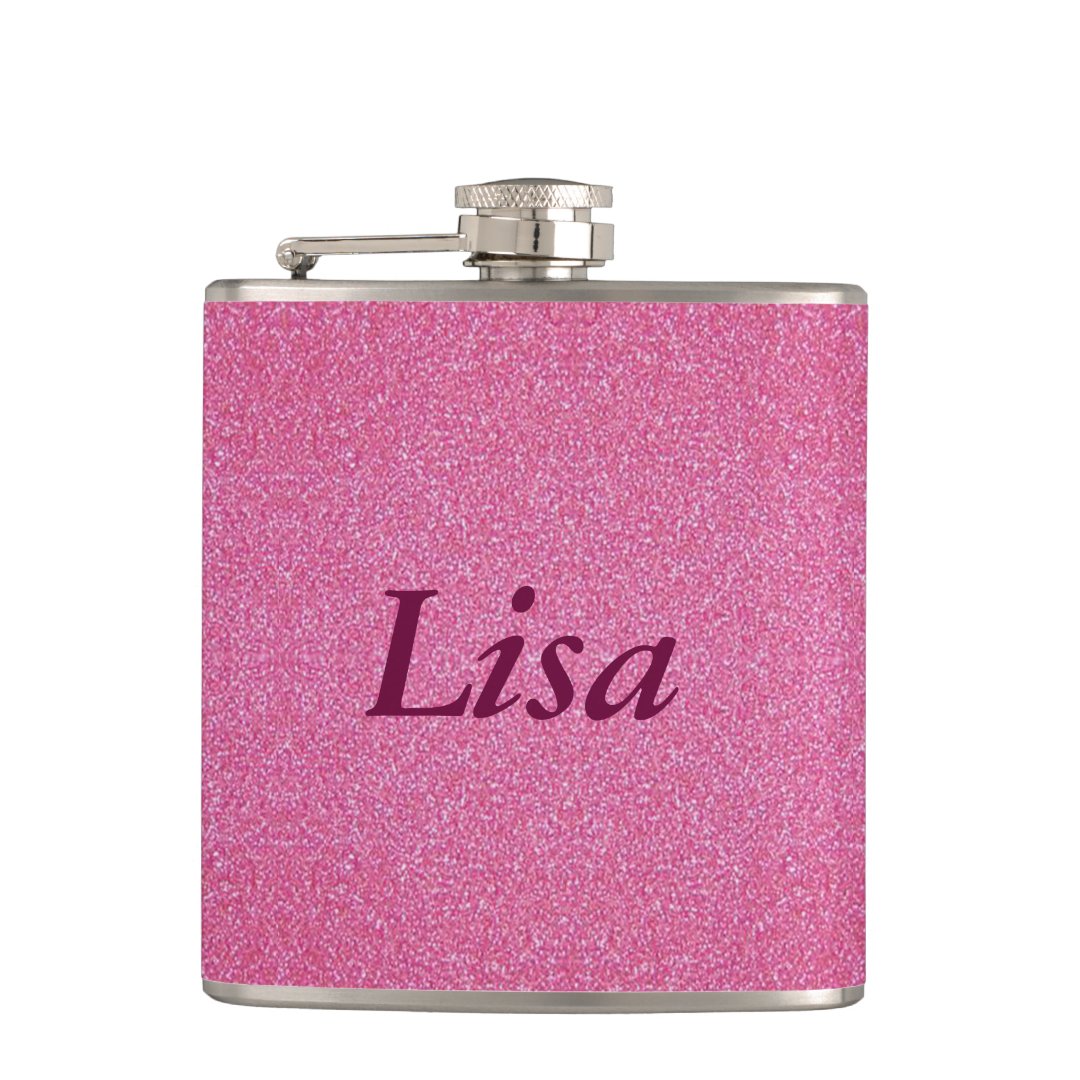 Personalized Pink Glitter Flask | Zazzle