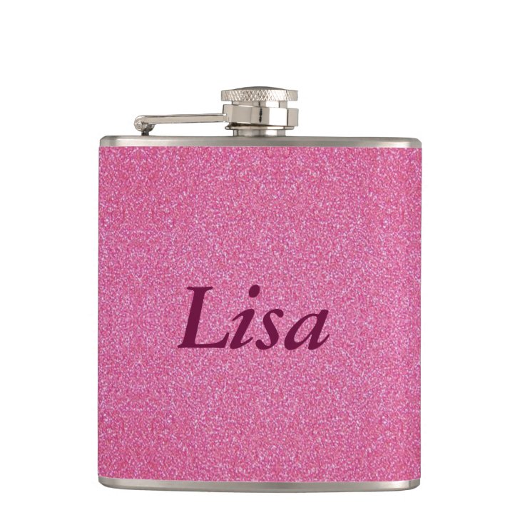 Personalized Pink Glitter Flask | Zazzle