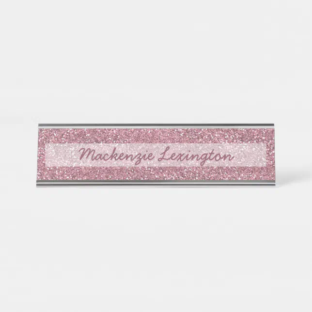 Personalized Pink Glitter | Rose Gold Desk Name Plate | Zazzle