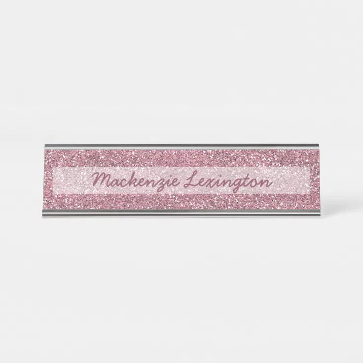 Personalized Pink Glitter | Rose Gold Desk Name Plate | Zazzle