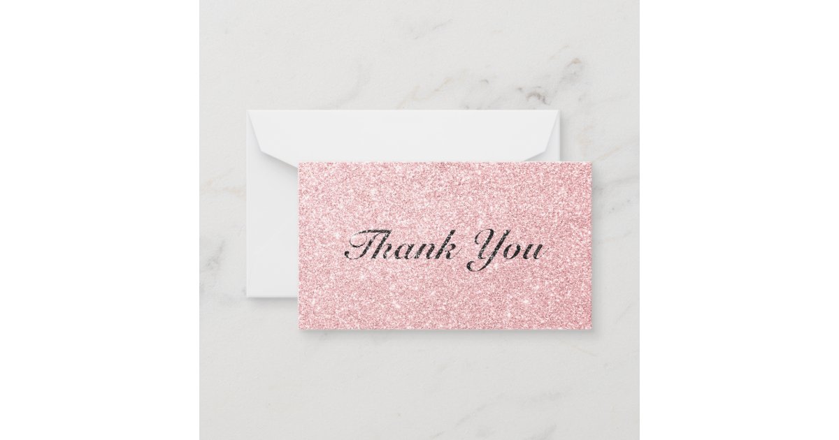 Personalized Pink Glitter Style Thank You Card | Zazzle