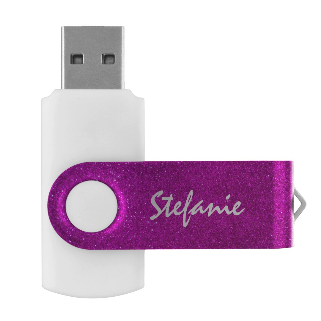 Personalized pink glitter swivel USB flash drive | Zazzle