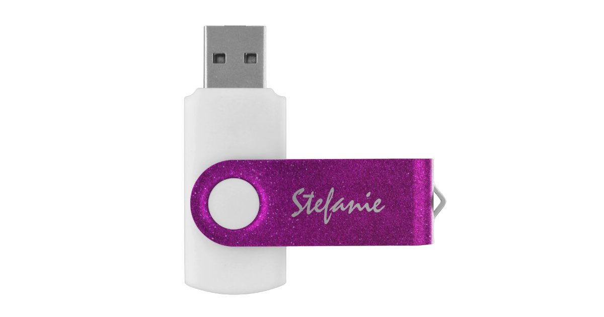 Personalized pink glitter swivel USB flash drive | Zazzle