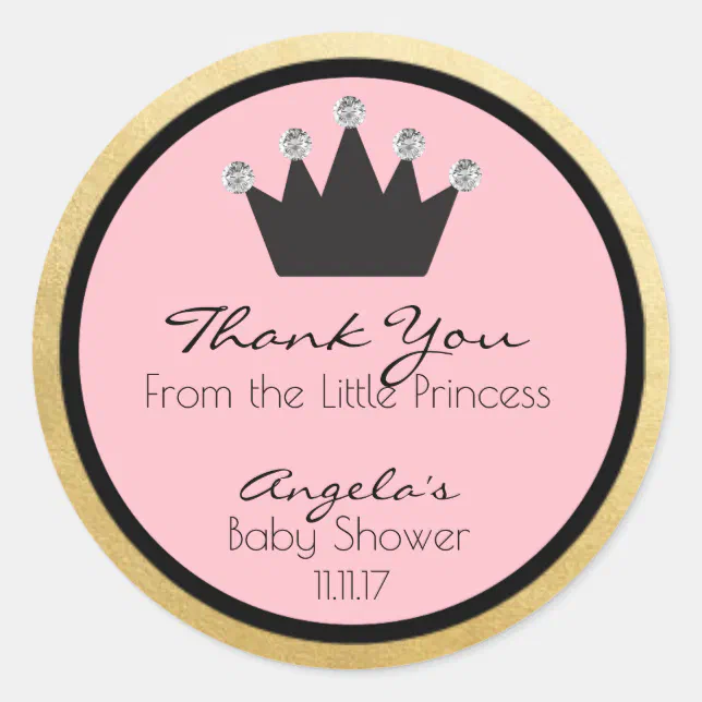 Personalized Pink Gold Princess Baby Shower Labels | Zazzle