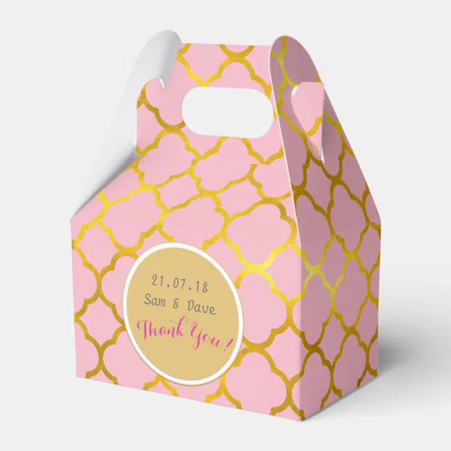 Personalized Pink Gold Quatrefoil Gable Box | Zazzle