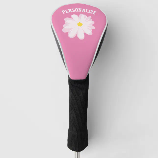 Personalized pink golf driver cover with flower | Zazzle