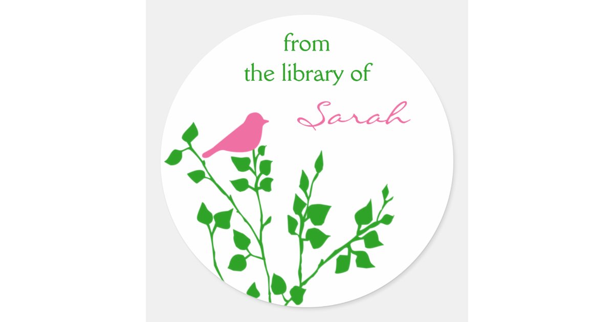 Personalized Pink Green Book Library Stickers | Zazzle
