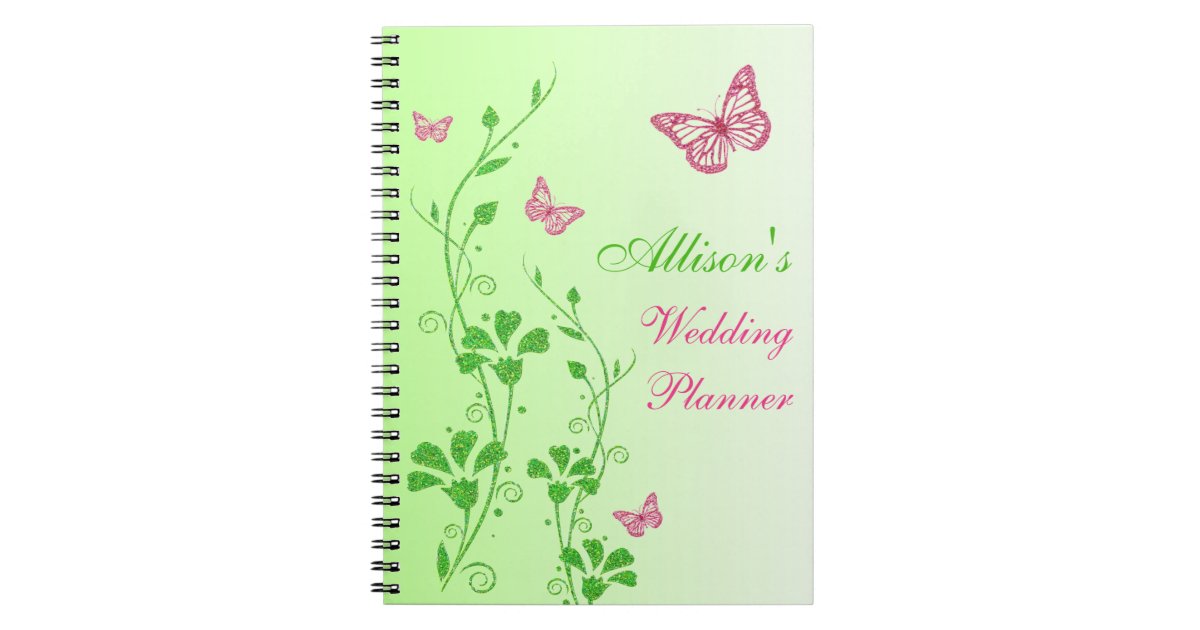 Personalized Pink Green Butterfly Floral Notebook | Zazzle