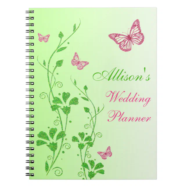 Personalized Pink Green Butterfly Floral Notebook | Zazzle
