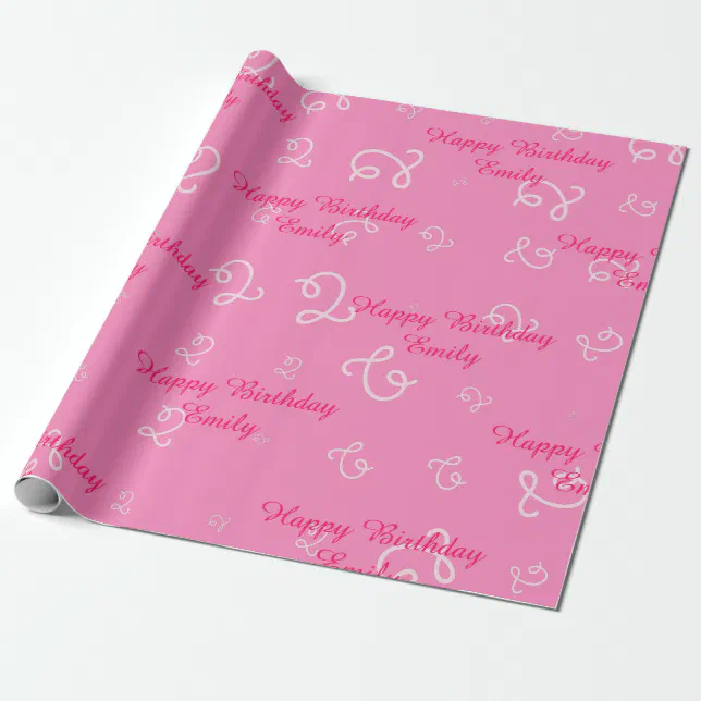 Personalized pink Happy 2nd Birthday Wrapping Paper | Zazzle