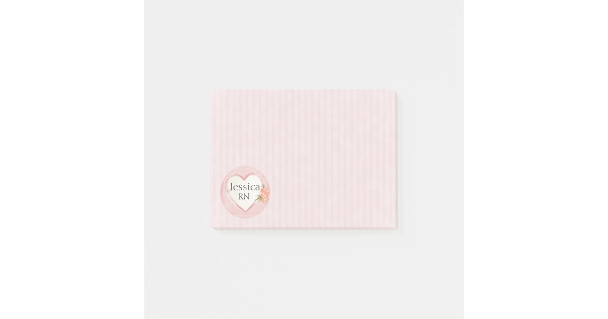 Personalized Pink Heart & Rose Nurse, RN Post-it Notes | Zazzle