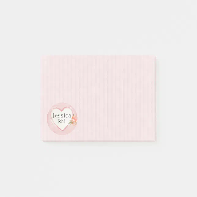 Personalized Pink Heart & Rose Nurse, RN Post-it Notes | Zazzle