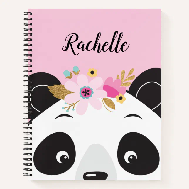 Personalized Pink Kawaii Girl Panda Bear Face Notebook | Zazzle