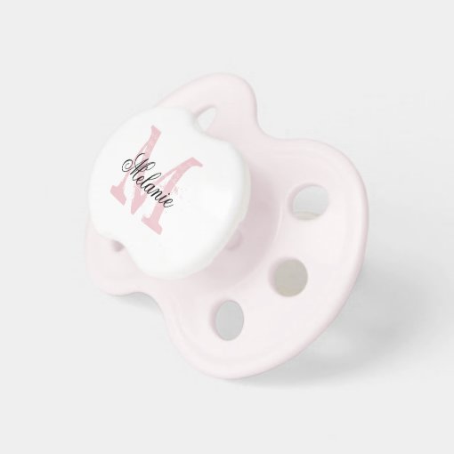 Personalized pink monogram baby pacifier for girl | Zazzle