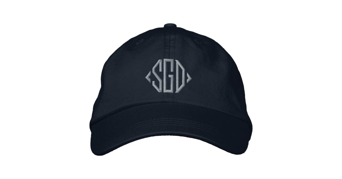 Personalized pink monogrammed blue embroidered baseball cap | Zazzle