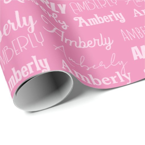 Personalized Pink Name Cute Fonts Collage Birthday Wrapping Paper | Zazzle