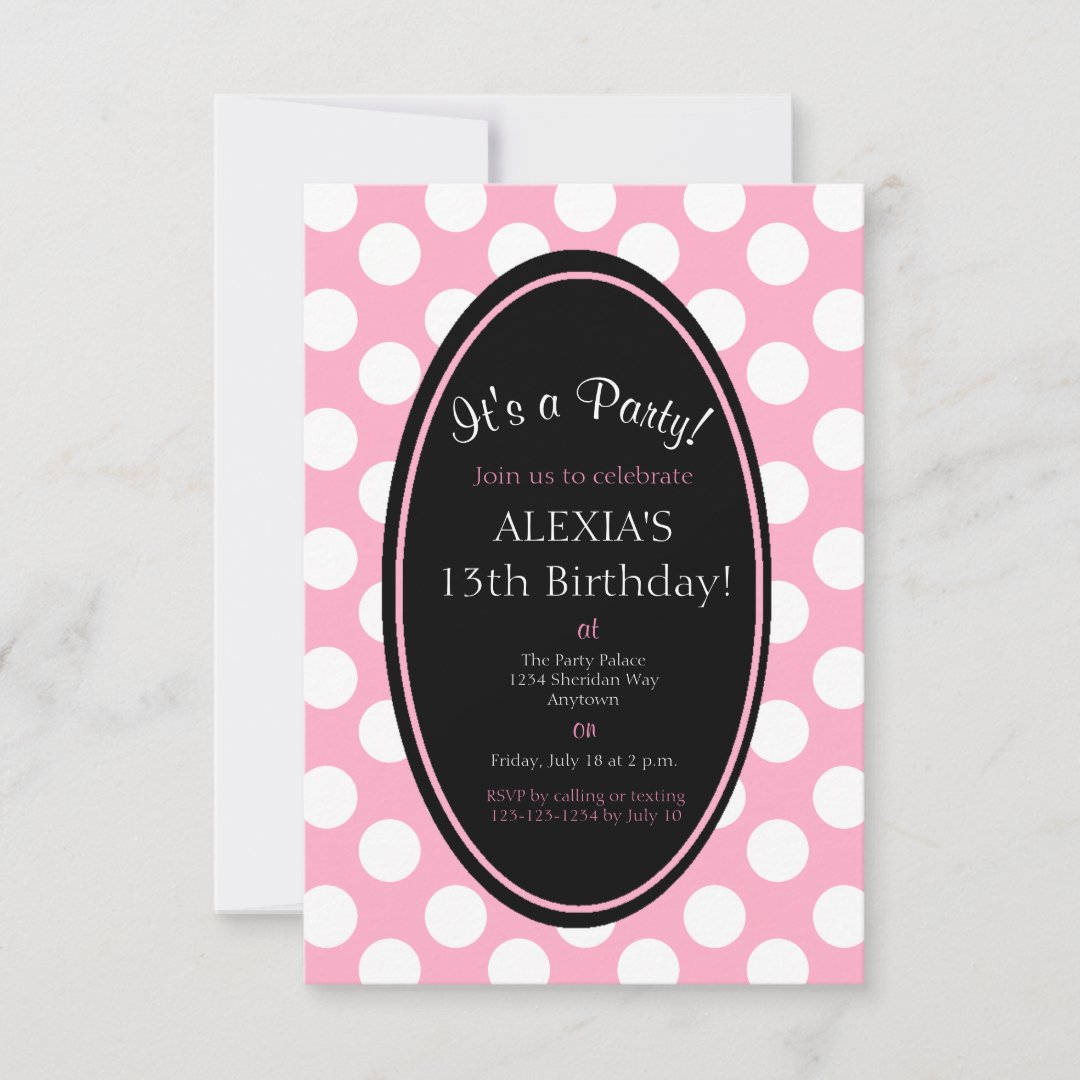 Personalized Pink Polka Dot Party Invitation | Zazzle