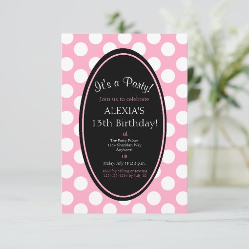 Personalized Pink Polka Dot Party Invitation | Zazzle
